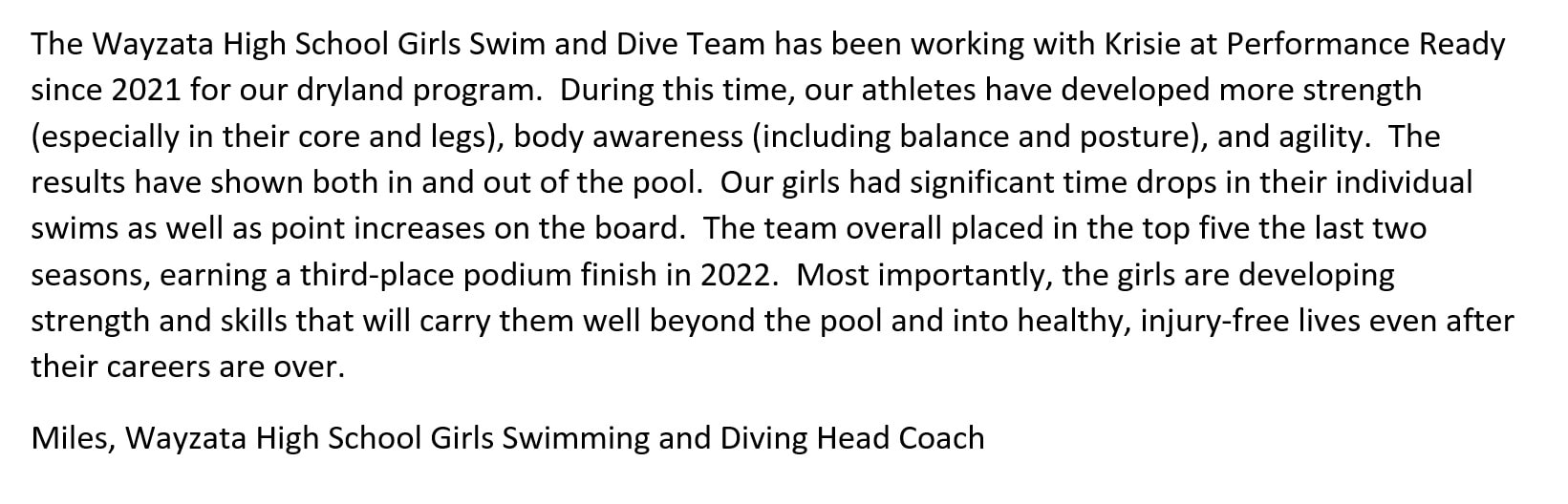 Performance Ready Swim and Dive Dryland - PERFORMANCE READY
